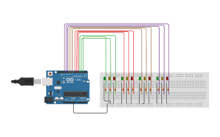 Circuit design Incrocio a 4 semafori con Arduino - Tinkercad