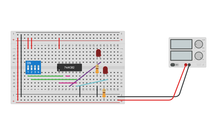 Circuit design Flip Flop RS sin reloj con compuertas NOR | Tinkercad