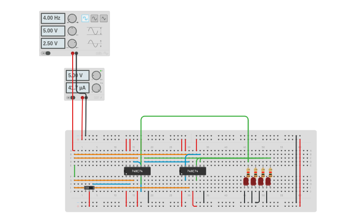 Circuit design Right Shift Register | Tinkercad