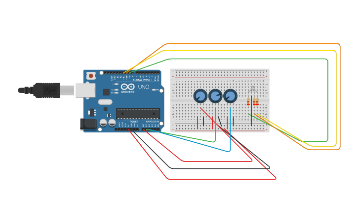 Circuit design Comandare un led RGB con un potenziometro - Tinkercad