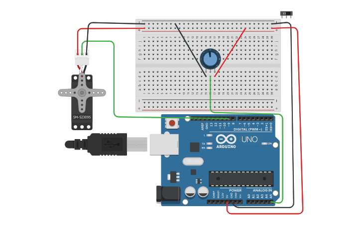 Circuit design Servomotor con potenciometro - Tinkercad