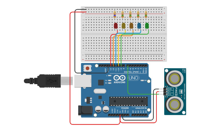 Circuit design SENSOR ULTRASONICO 3 pines - Tinkercad