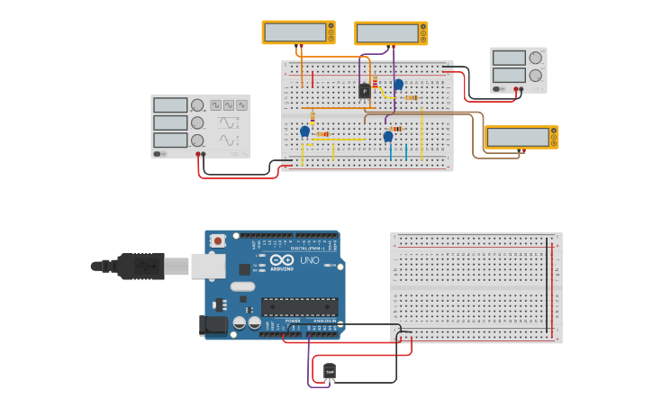 Circuit design BJT Circuit and Temperature sensor - Tinkercad