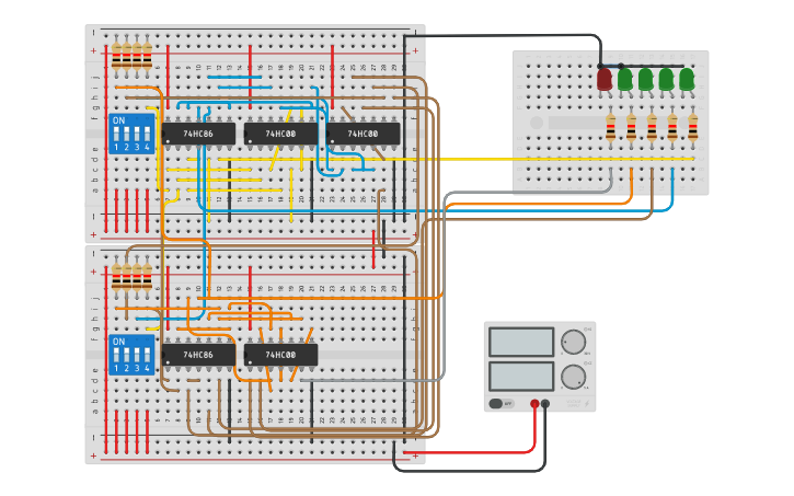 Circuit design Copy of 4-bit Adder | Tinkercad