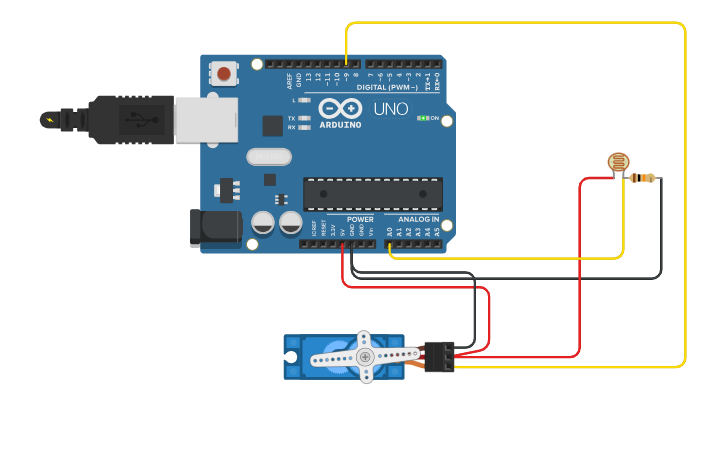 Circuit design Fotoresistencia con servomotor - Tinkercad