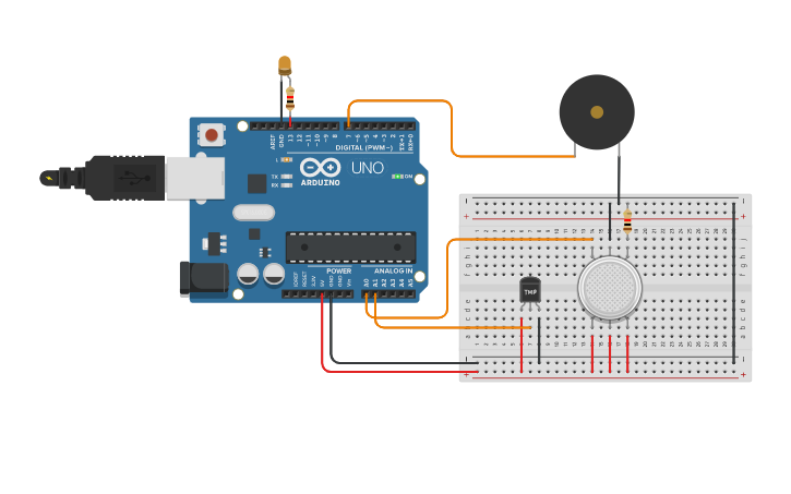 Circuit design Fire alarm using Aurdino - Tinkercad