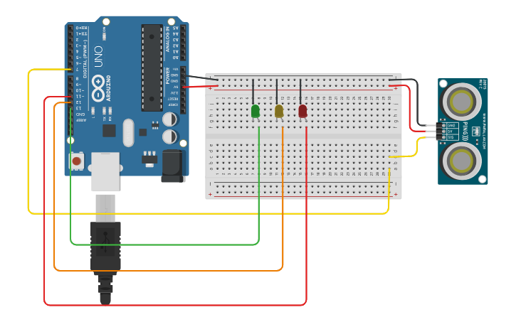 Circuit design Aula 08 - 22 de Setembro Sensor UltraSonico LED | Tinkercad