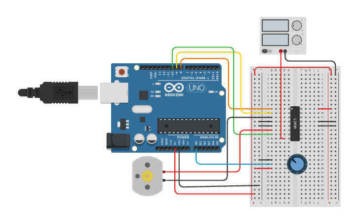 Circuit design Control de velocidad y dirección de un motor DC - Tinkercad