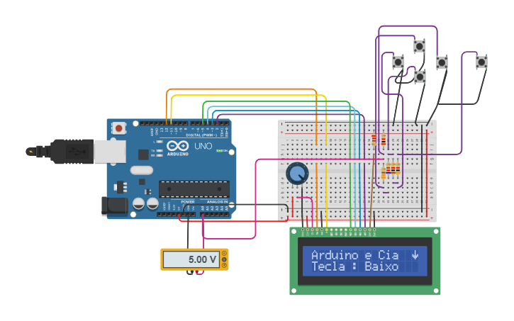 Circuit design Display e teclado com A/D - Tinkercad