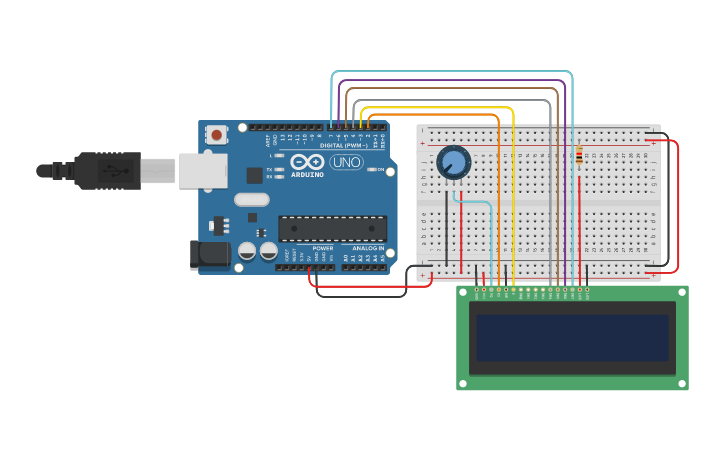 Circuit design LCD 16X2 | Tinkercad
