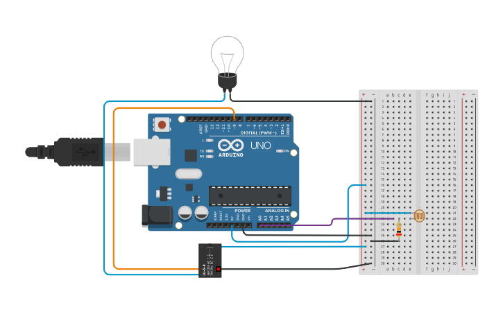 Circuit design LDR com Lâmpada | Tinkercad