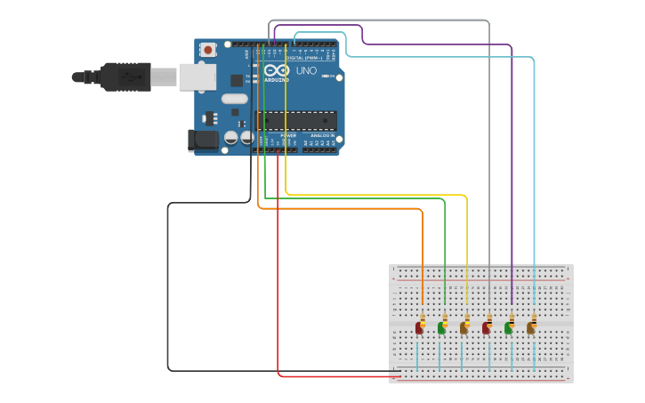 Circuit design SECUENCIA DE LEDS | Tinkercad