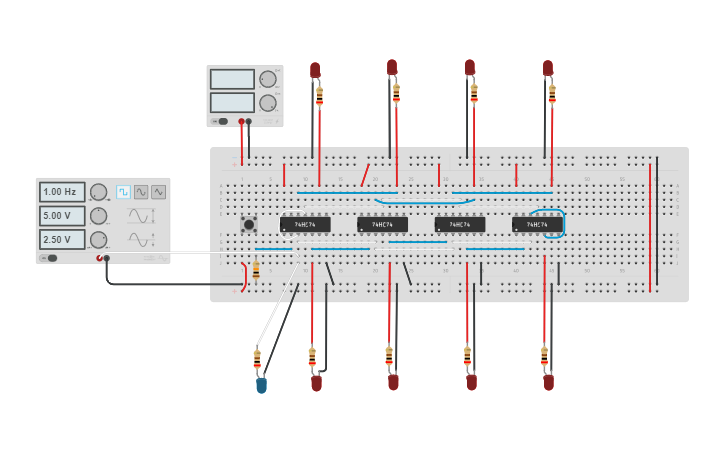 Circuit design Copy of 8-bit Shift Register from Scratch - Tinkercad