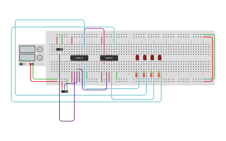 Circuit design Implementation of Shift Register - Tinkercad