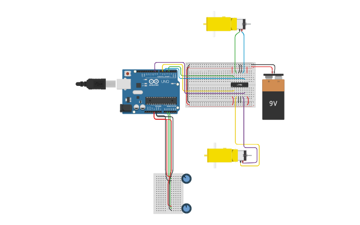 Circuit design Configurando Velocidade e direção dos motores - Tinkercad