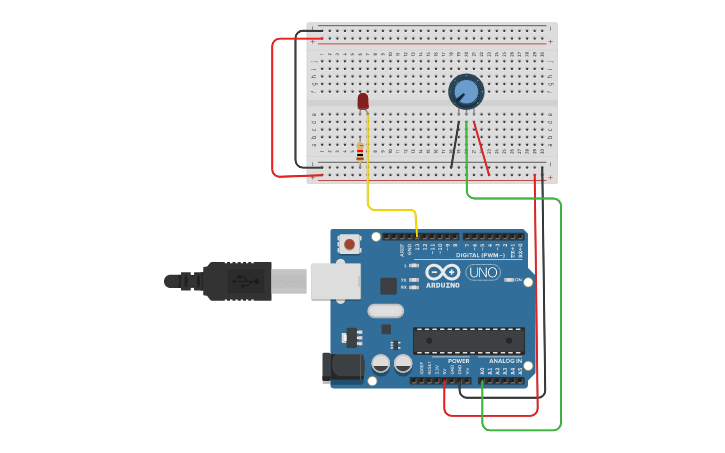 Circuit design Led blink using audrino and potentio meter - Tinkercad Circuit design Led blink using audrino and potentio meter - Tinkercad