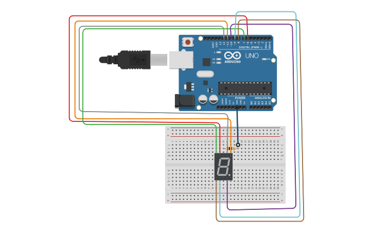 Circuit design LED 7-pin | Tinkercad
