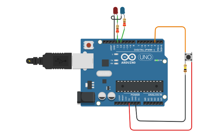 Circuit design Series of actions with Button | Tinkercad