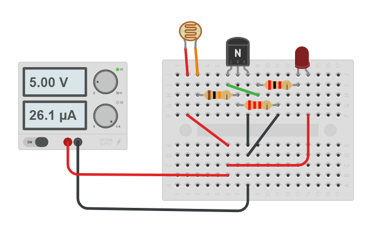 Circuit design LDR transistor LED - Tinkercad