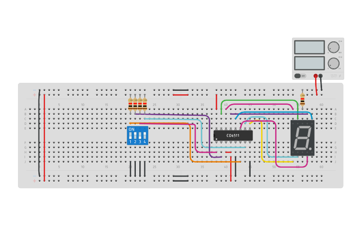 Circuit design Controlar Display BCD mediante interruptor de 4 salidas - Tinkercad