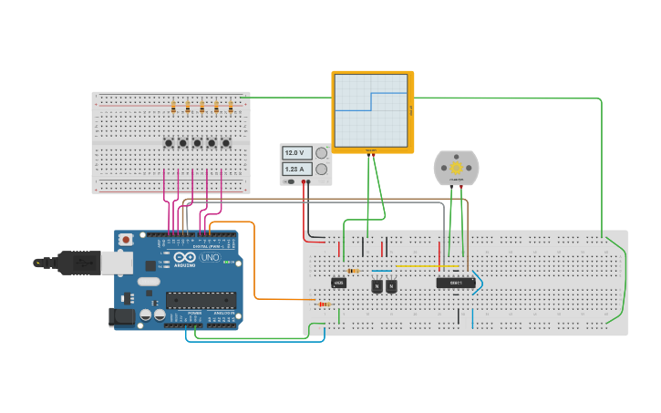 Circuit design Control de velocidad y dirección para un motor dc - Tinkercad
