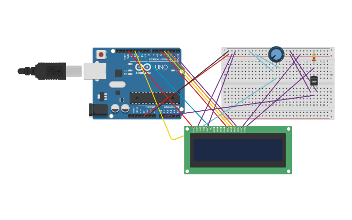 Circuit design Temperature Sensor display with LCD in Aurdino - Tinkercad