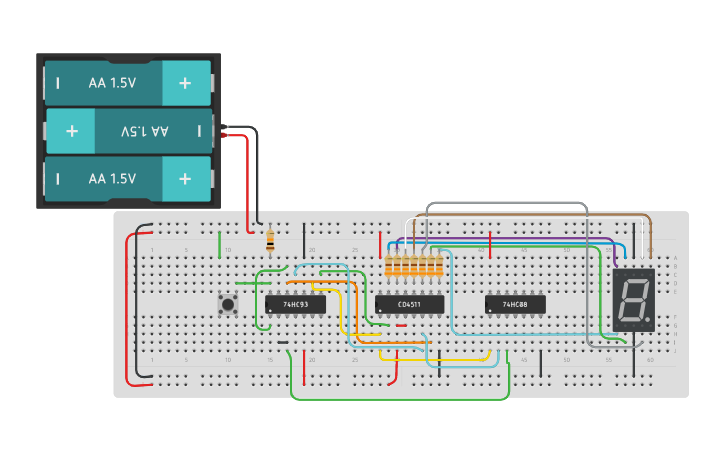 Circuit design Decade counter with 7seg display - Tinkercad