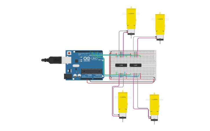 Circuit design Ponte H 4 Motores - Tinkercad