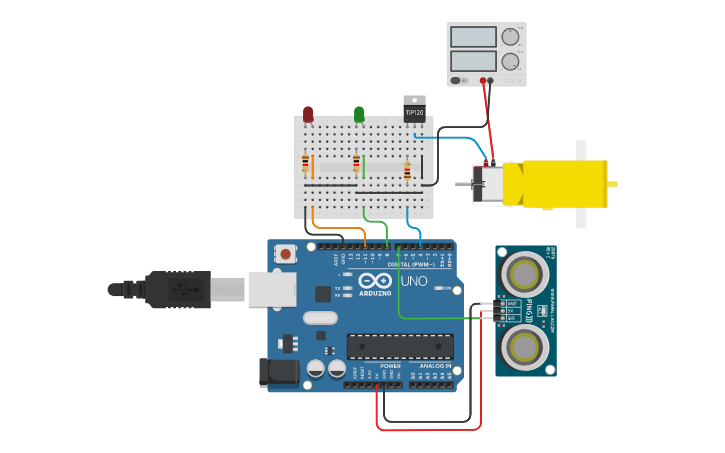 Circuit design Sensor de Proximidad y motor - Tinkercad