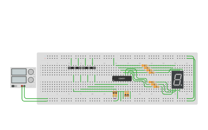 Circuit design BCD 4511 + Display 7 Segment | Tinkercad