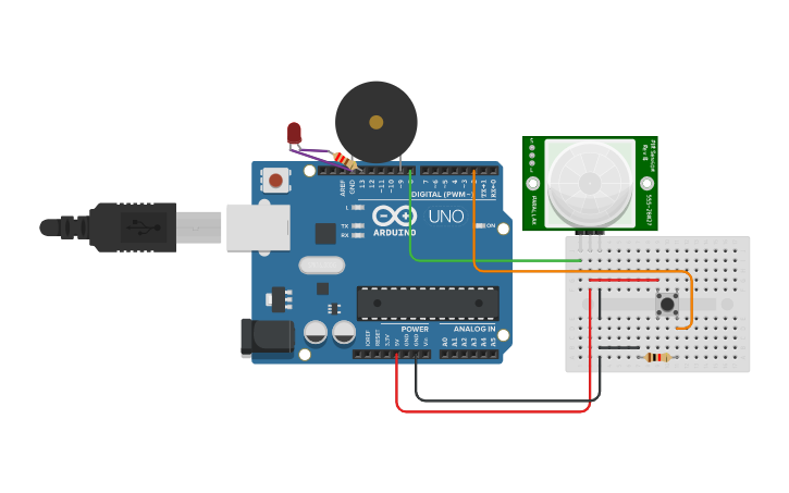 Circuit design EE231 Burglar Alarm | Tinkercad