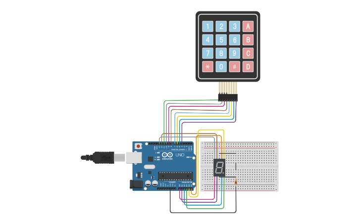 Circuit design Teclado 4x4 + Display 7 segmentos - Tinkercad