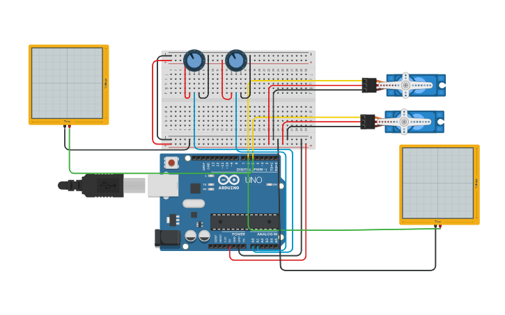 Circuit Design 2 Servomotores Tinkercad