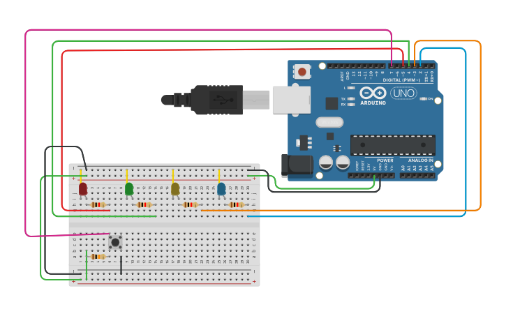Circuit design 4-bit counter - Tinkercad