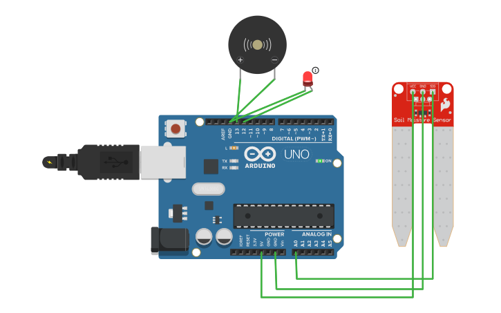 Circuit design Soil Moisture sensor - Tinkercad