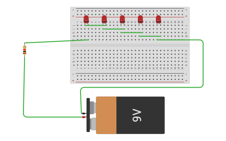 Circuit design led in series - Tinkercad