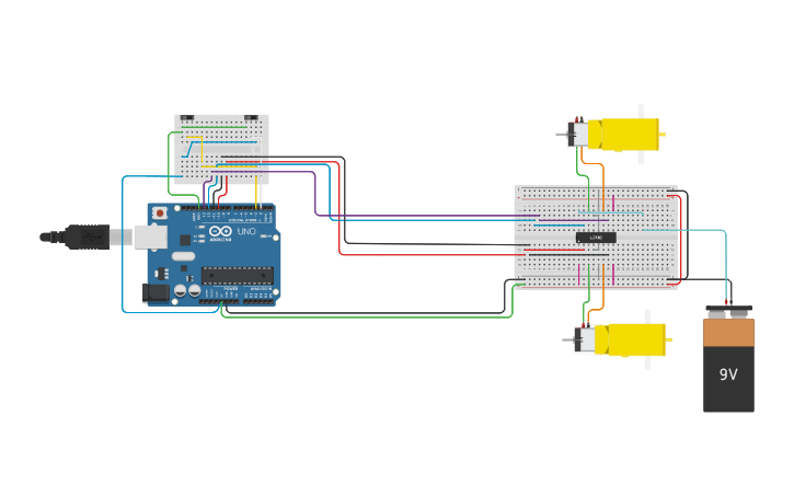 Circuit design Line following robot - Tinkercad