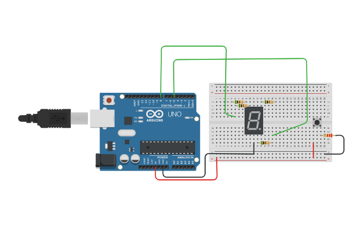 Circuit design Copy of ANODE 7 segment Single Counter - Tinkercad