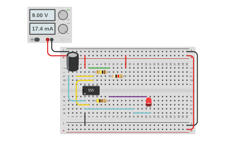 Circuit design 555 LED Pulse - Tinkercad