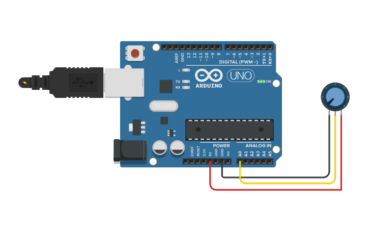 Circuit design Arduino: Potentiometer. Value reading - Tinkercad