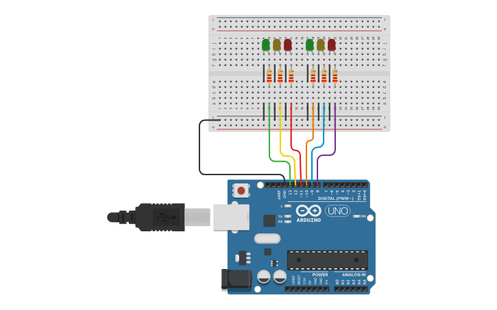 Circuit design Semaforos arduino - Tinkercad