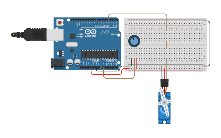 Circuit design Servo motor com potênciometro | Tinkercad