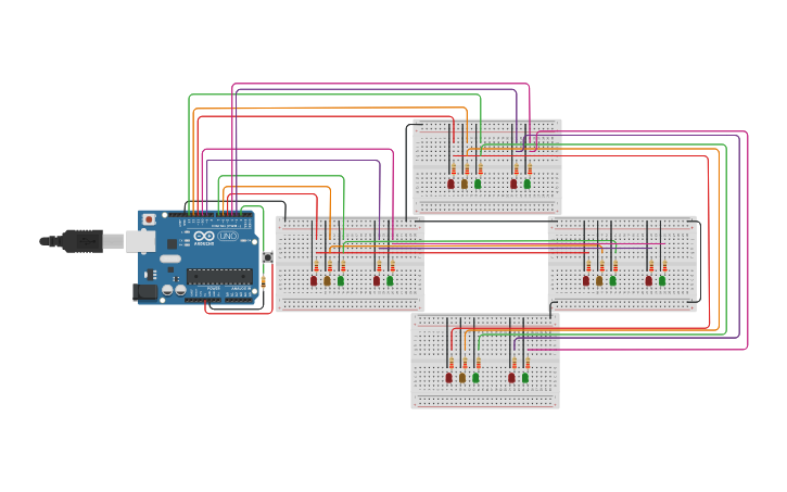 Circuit design 4 Way Intersection Final - Ty - Tinkercad