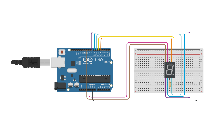 Circuit design 7 Segment Cathode Mode - Tinkercad