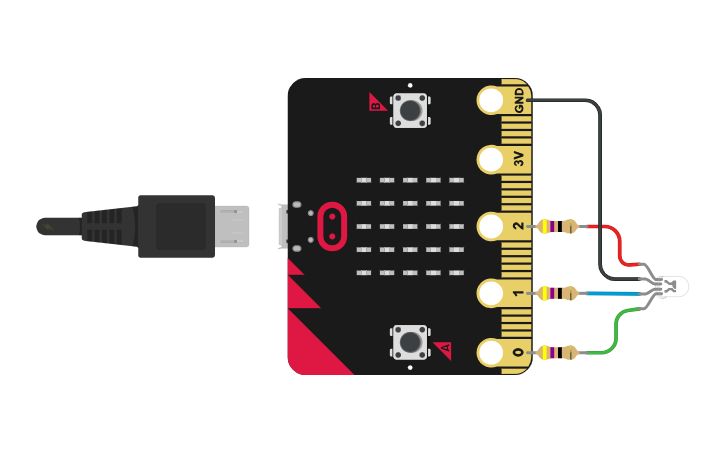 Circuit design Microbit RGB LED Control [block code] - Tinkercad