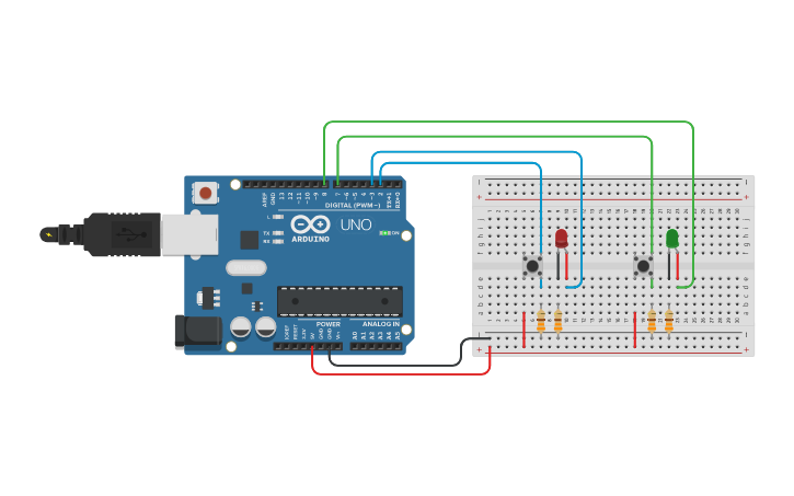 Circuit design LEDS COM PUSH BOTTON | Tinkercad