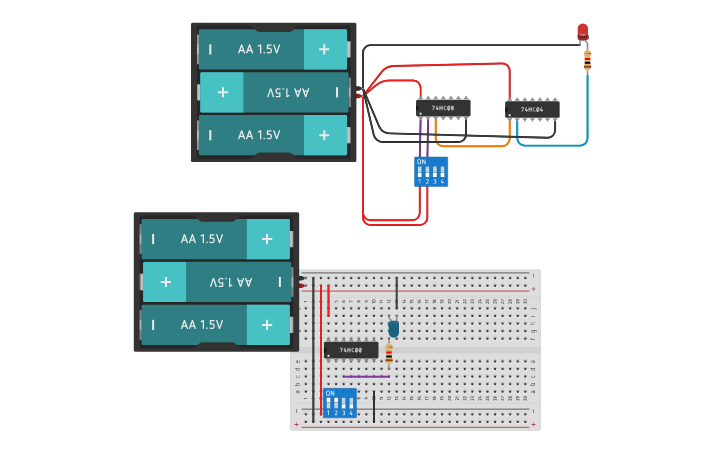 Circuit design a x b invertido ou NAND | Tinkercad
