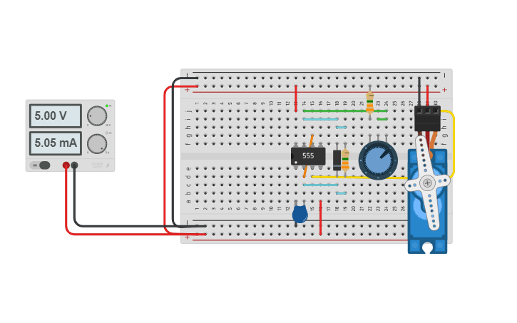 Circuit Design Servomotor 555 Tinkercad