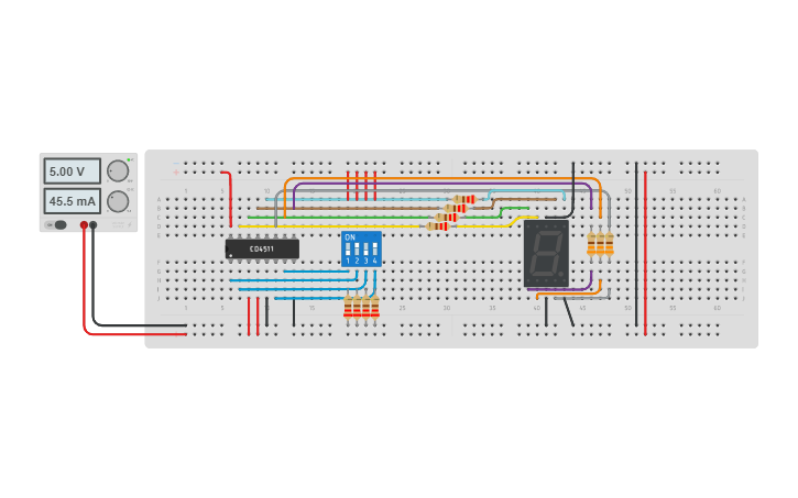 Circuit design Elita BCD to 7-segment decoder - Tinkercad