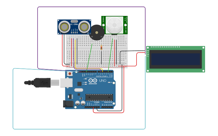 Circuit design Car reverse obstacle Alarm-buzzer - Tinkercad